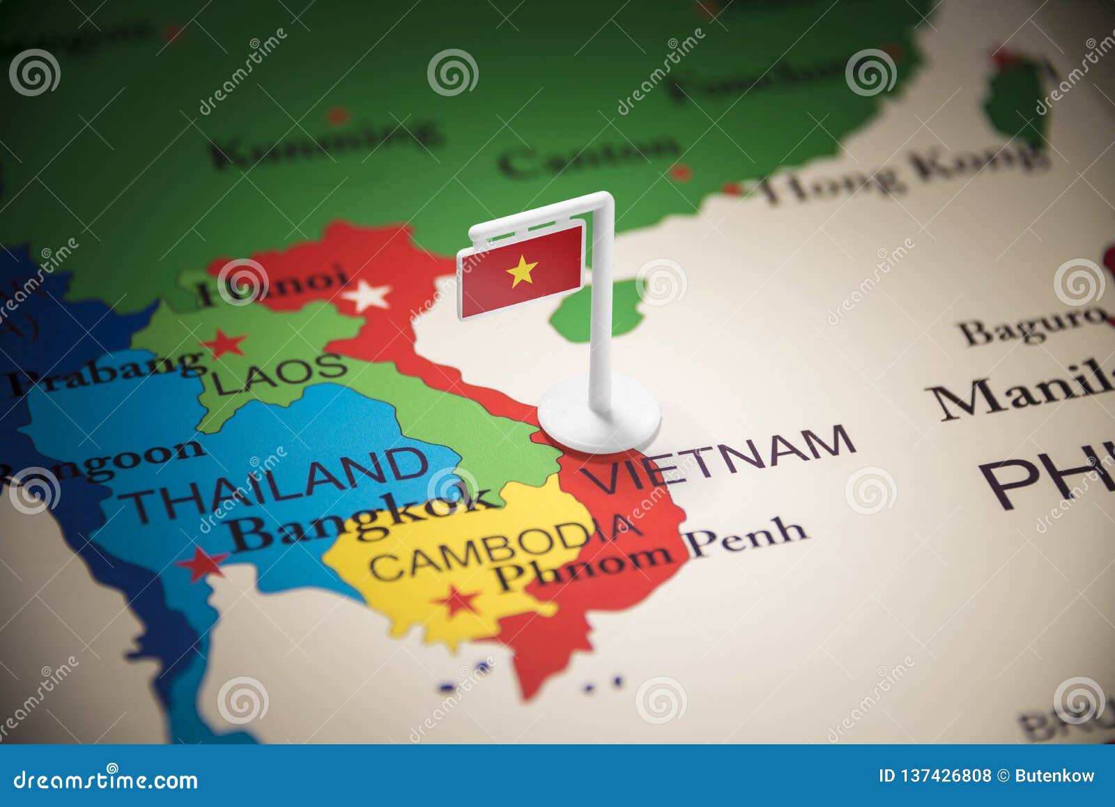 Vietnam Marked with a Flag on the Map Stock Photo - Image of fluttering ...