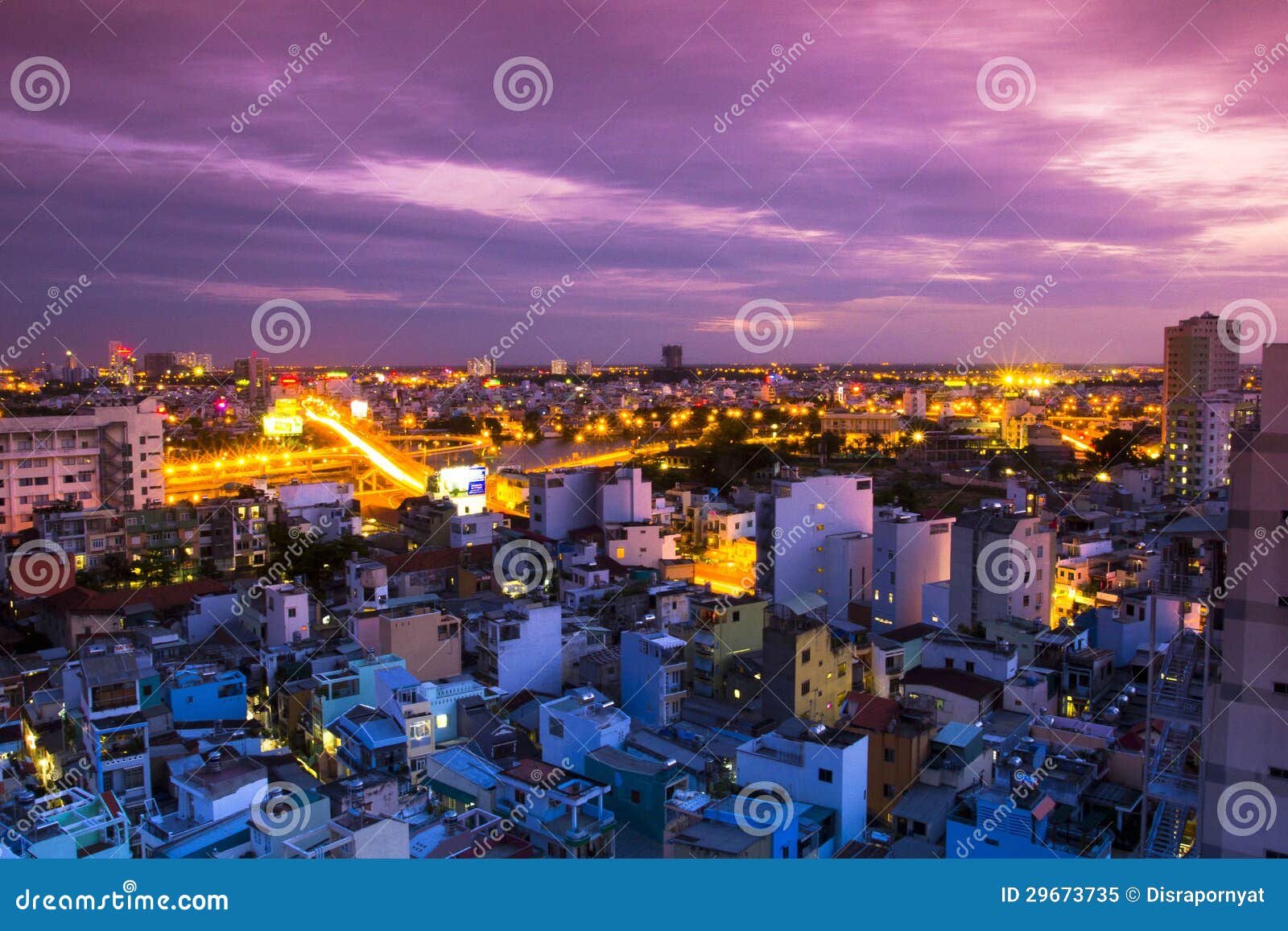 Vietnam Saigon Panorama Night Life Stock Image - Image of purple, light ...