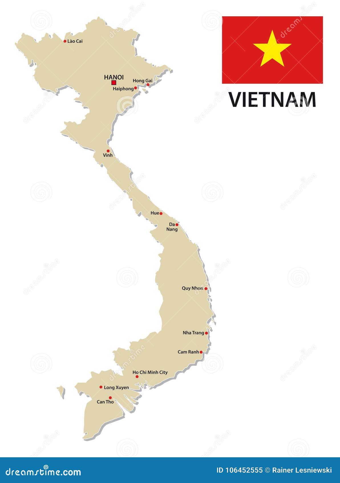 Vietnam Vector Map with Flag Stock Vector - Illustration of contour ...