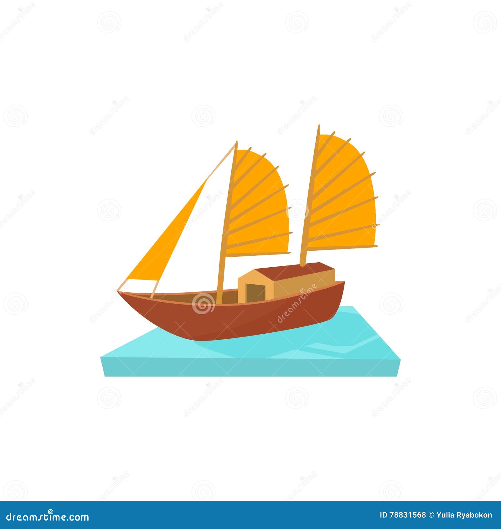 A Vietnamese Boat Flows Along The River Among The Jungle, Royalty-Free ...