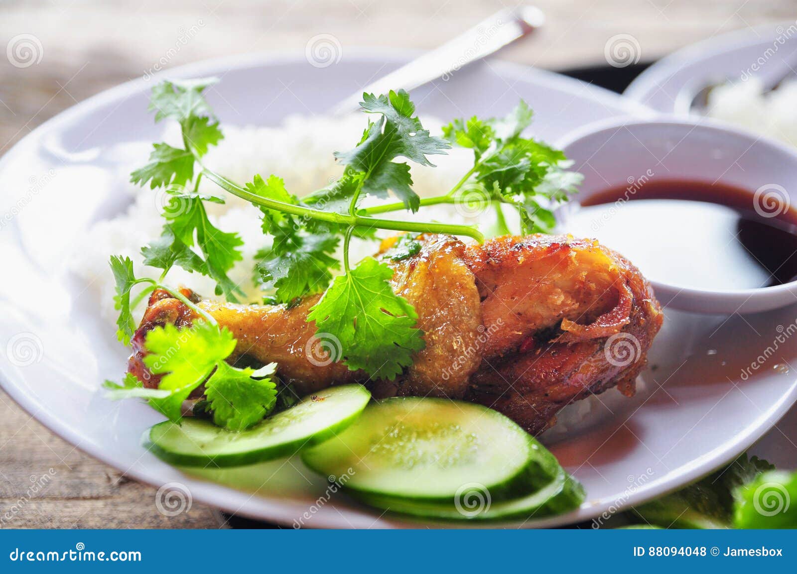 Vietnamese Broken Rice or Com Tam with Fried Chicken Legs, Pork Stock ...