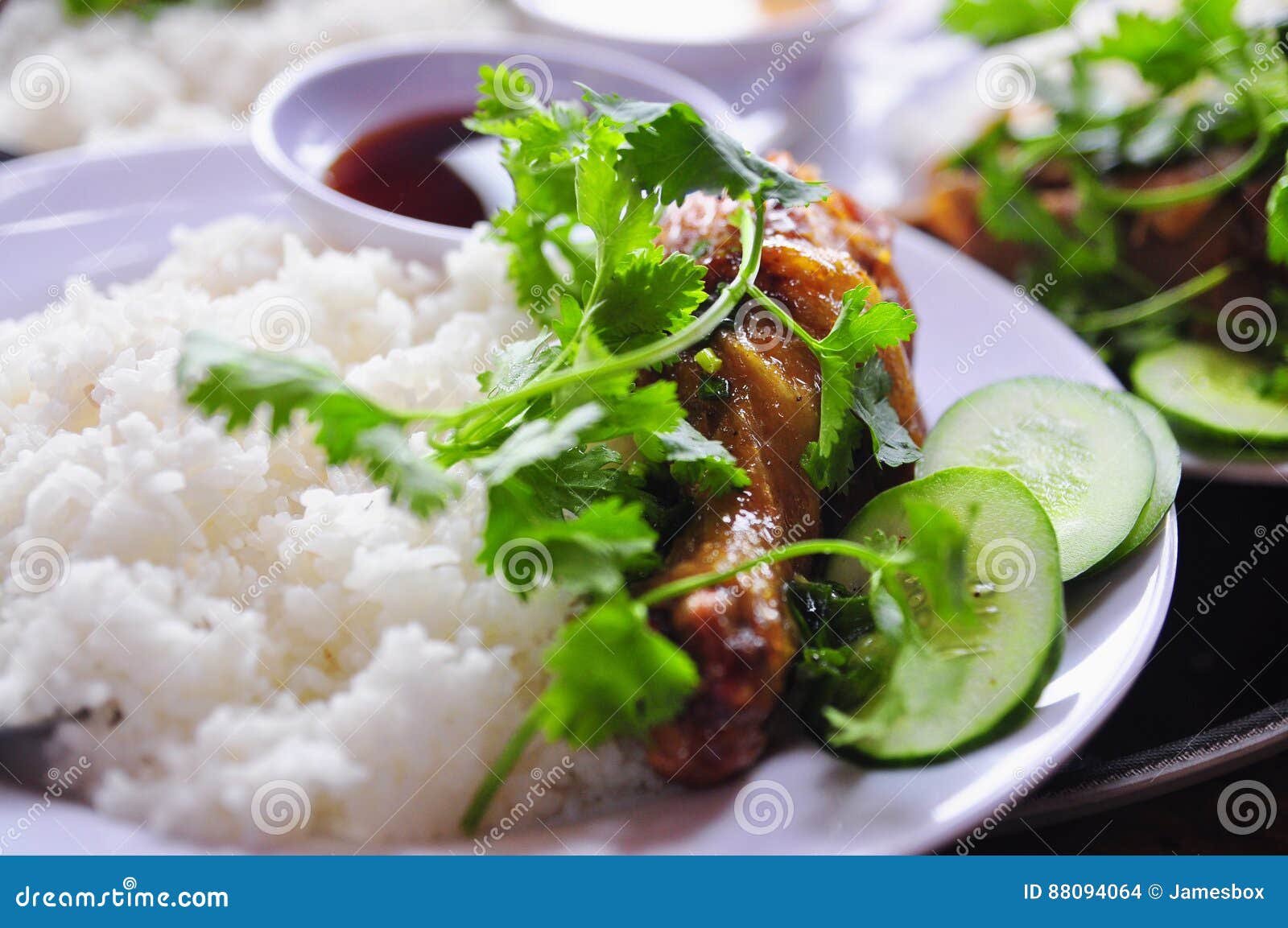 Vietnamese Broken Rice or Com Tam with Fried Chicken Legs, Pork Stock ...