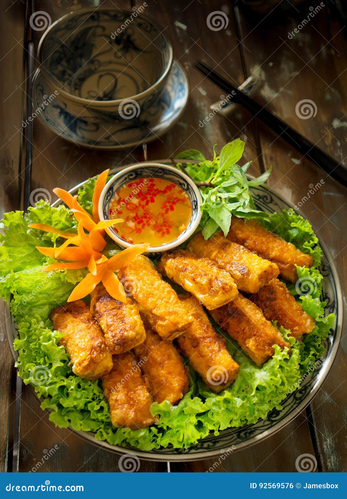 Vietnamese Crispy Spring Rolls or Nem Nuong with Fish Sauce and Stock ...