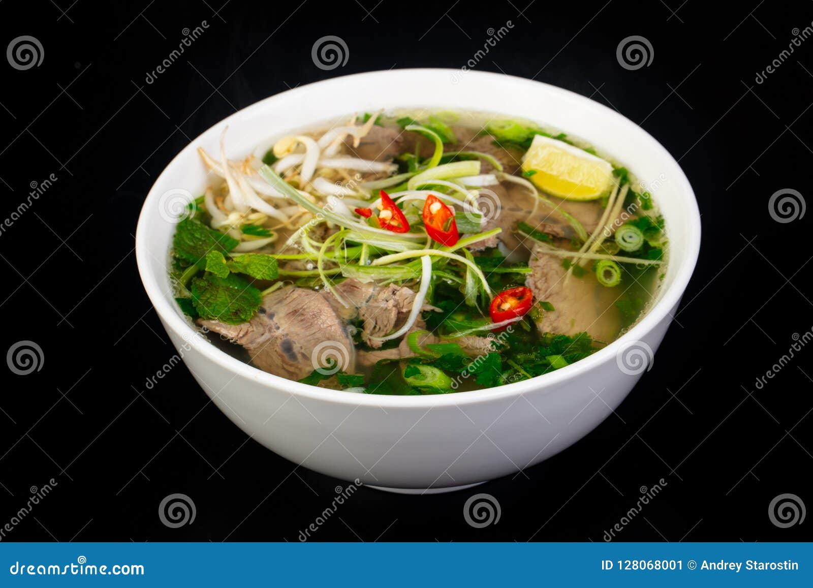 Vietnamese Cuisine Pho Bo Soup Stock Image - Image of rare, beef: 128068001