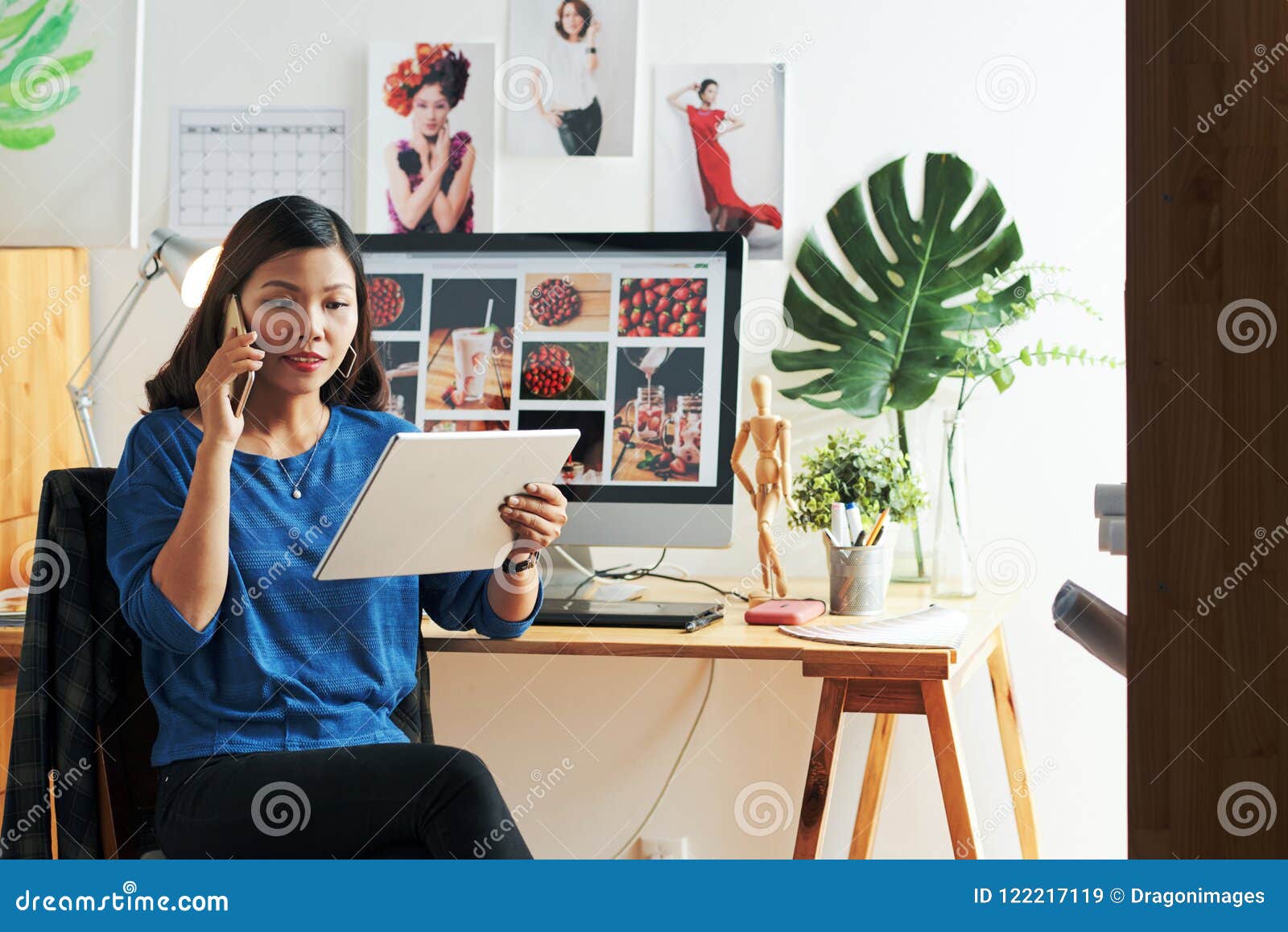 Graphic Designer Calling To Client Stock Image - Image of table ...