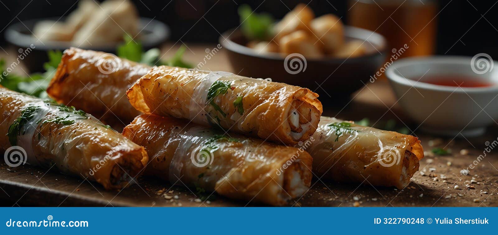 Vietnamese Fried Spring Rolls Cha Gio with Fish Sauce. Stock Photo ...