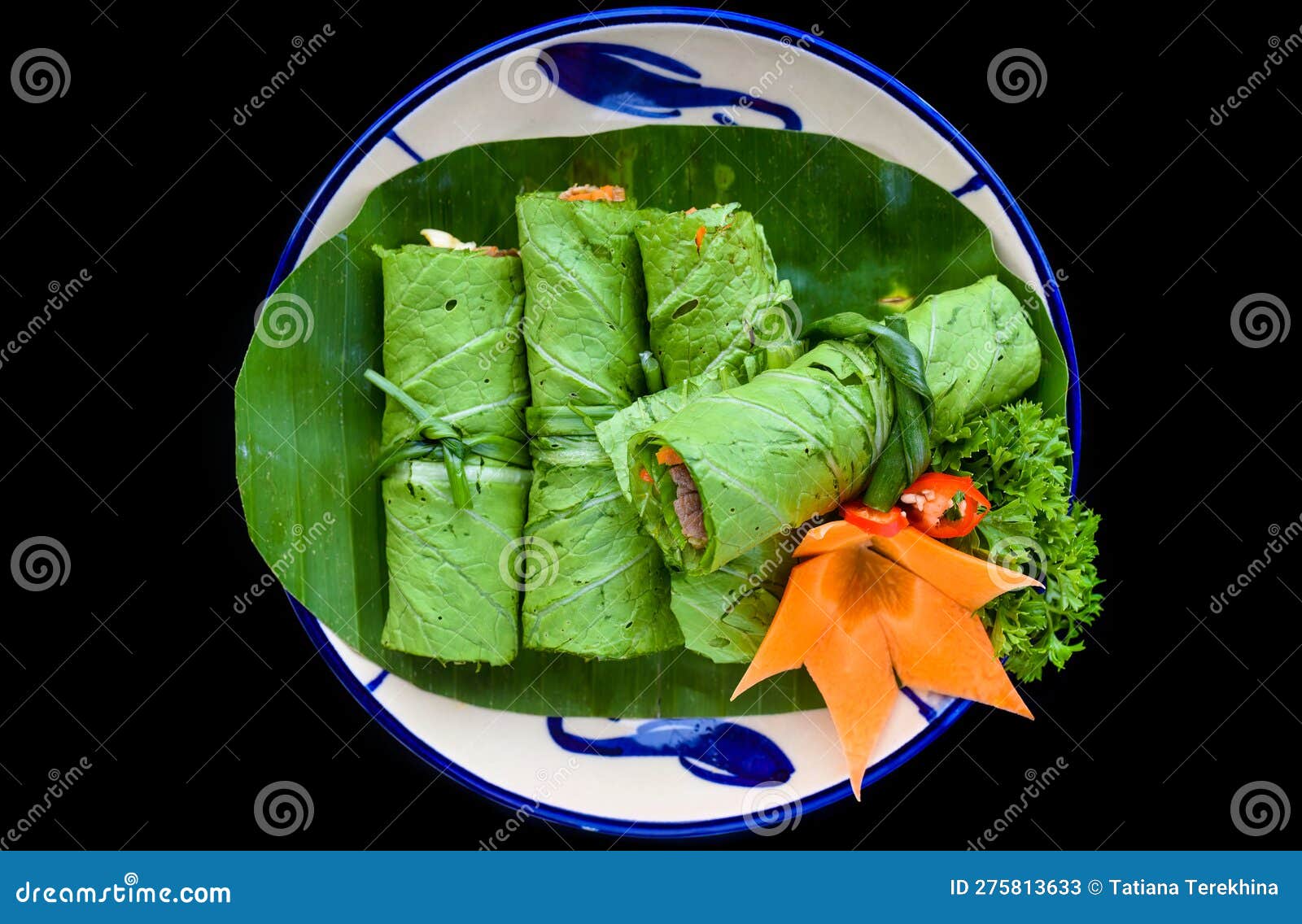 Vietnamese Green Nem Spring Rolls in Leaf with Sauce Stock Image ...