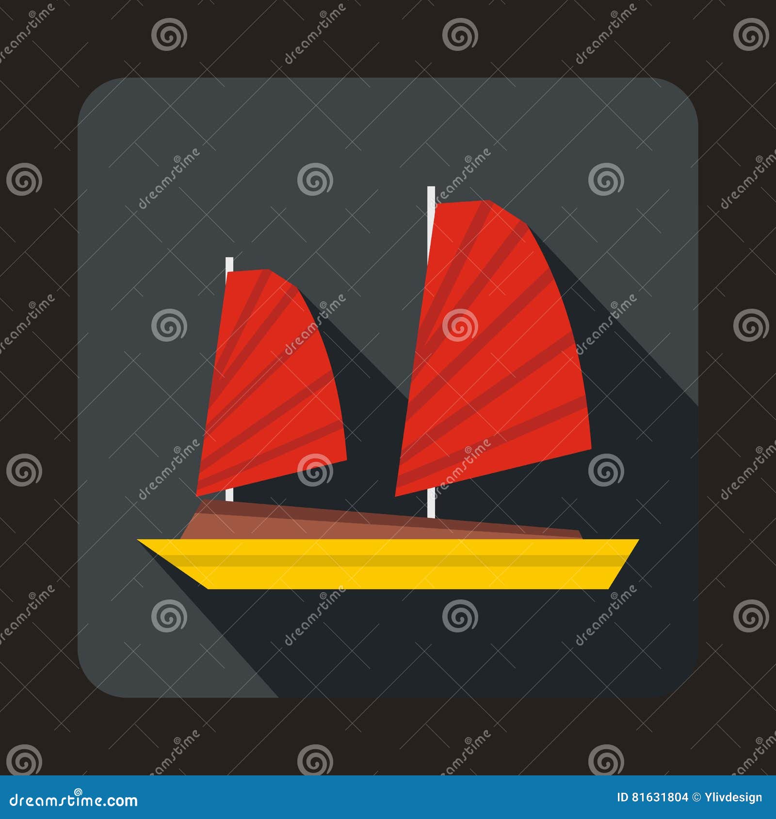 Vietnamese Junk Boat Icon, Flat Style Stock Vector - Illustration of ...