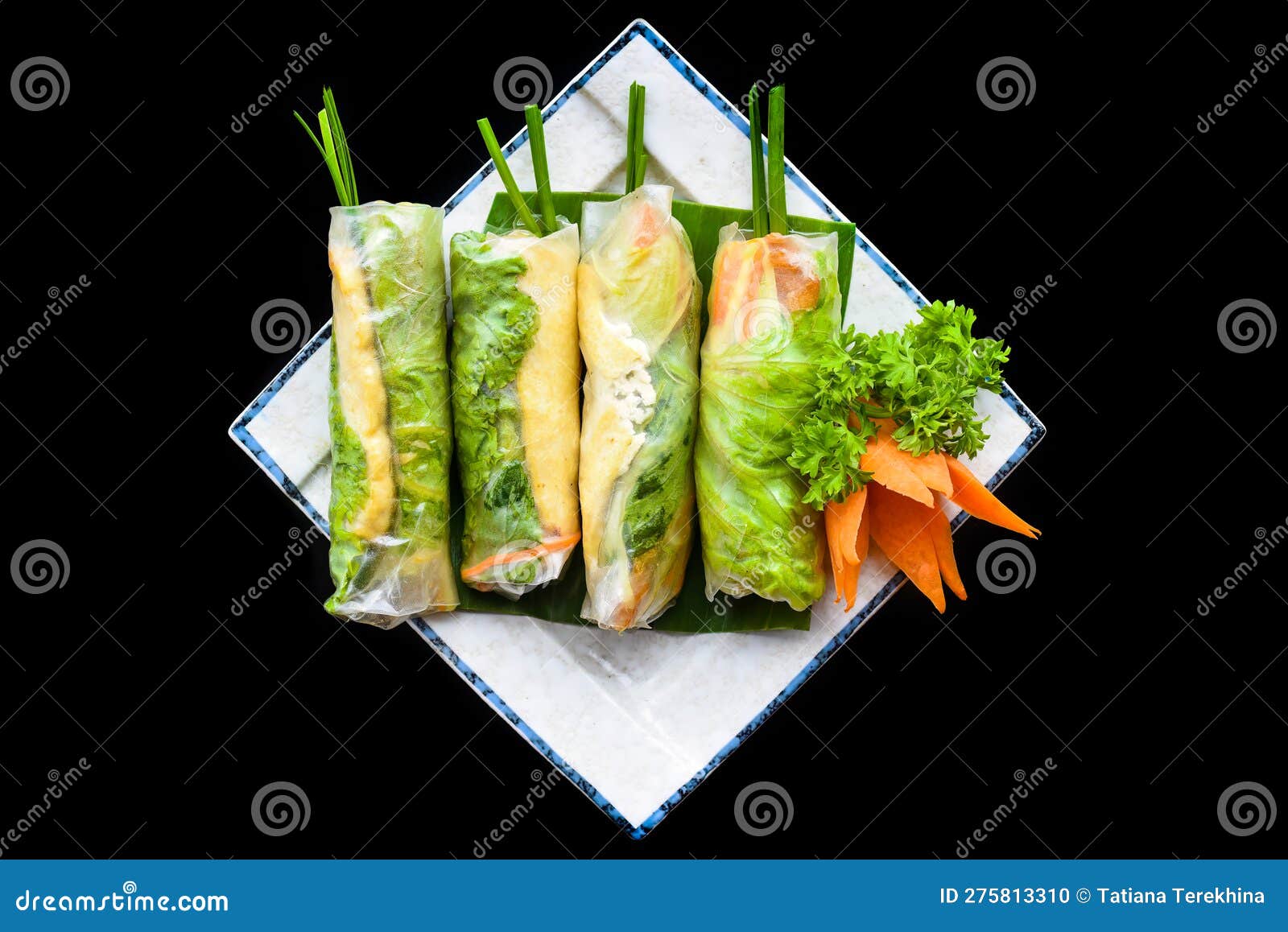 Vietnamese Nem Spring Rolls in Leaf with Sauce Stock Photo - Image of ...