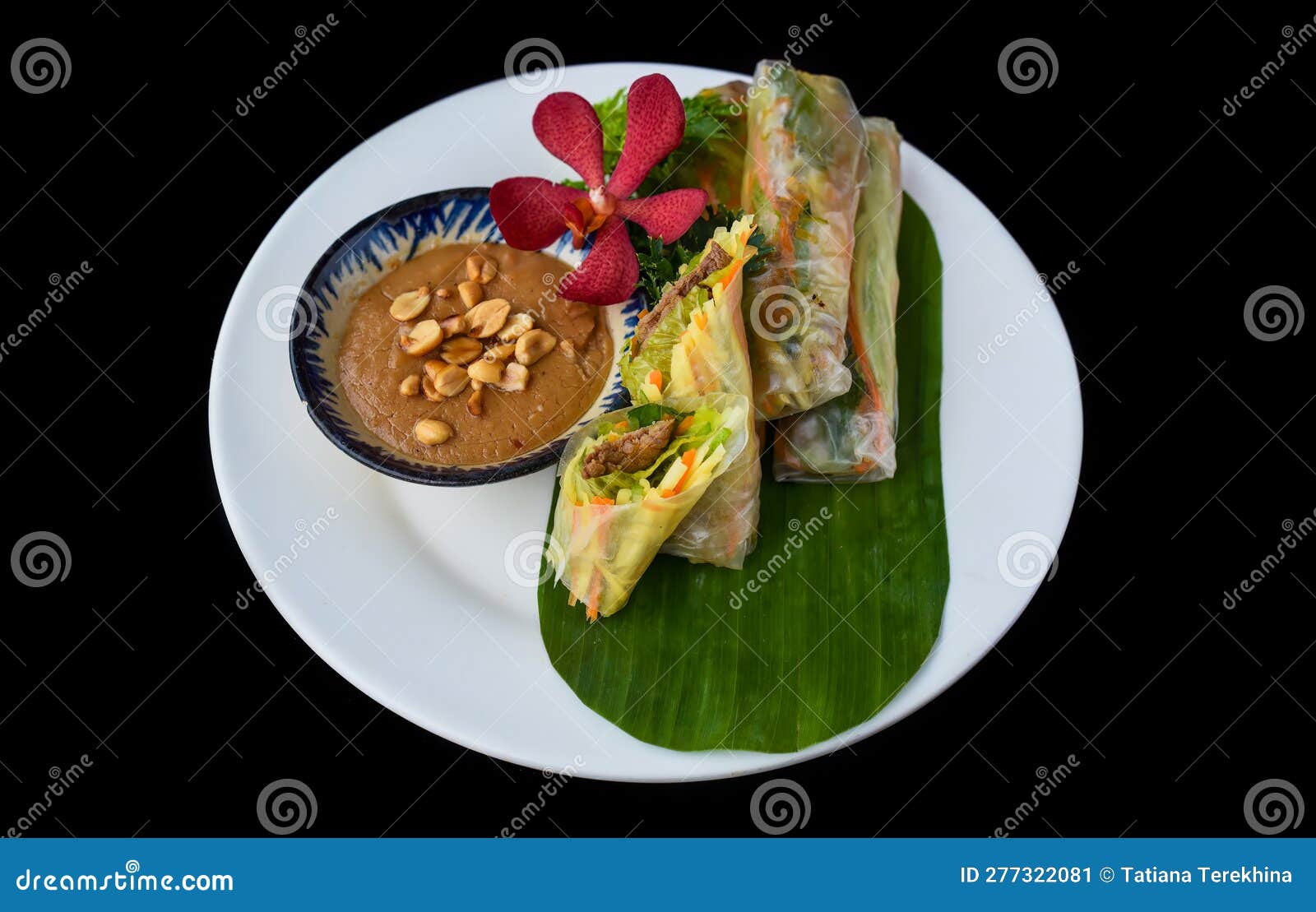 Vietnamese Nem Spring Rolls in Leaf with Sauce Stock Image - Image of ...