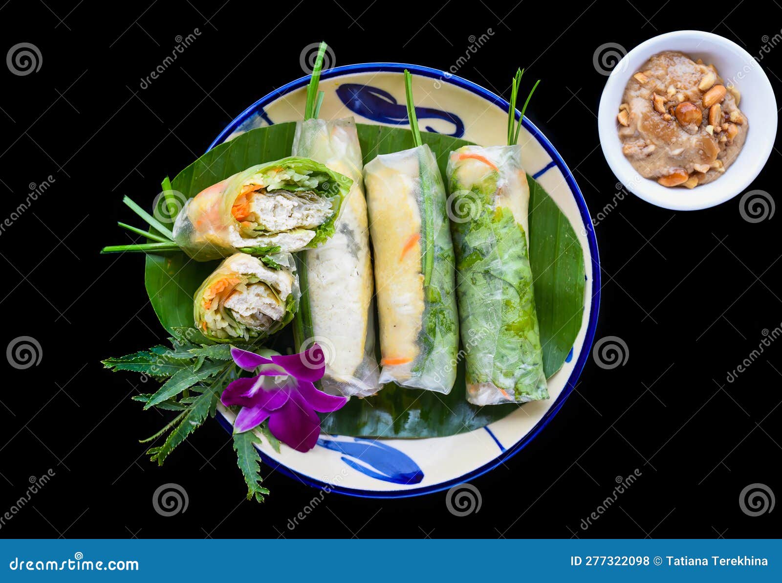 Vietnamese Nem Spring Rolls in Leaf with Sauce Stock Photo - Image of ...