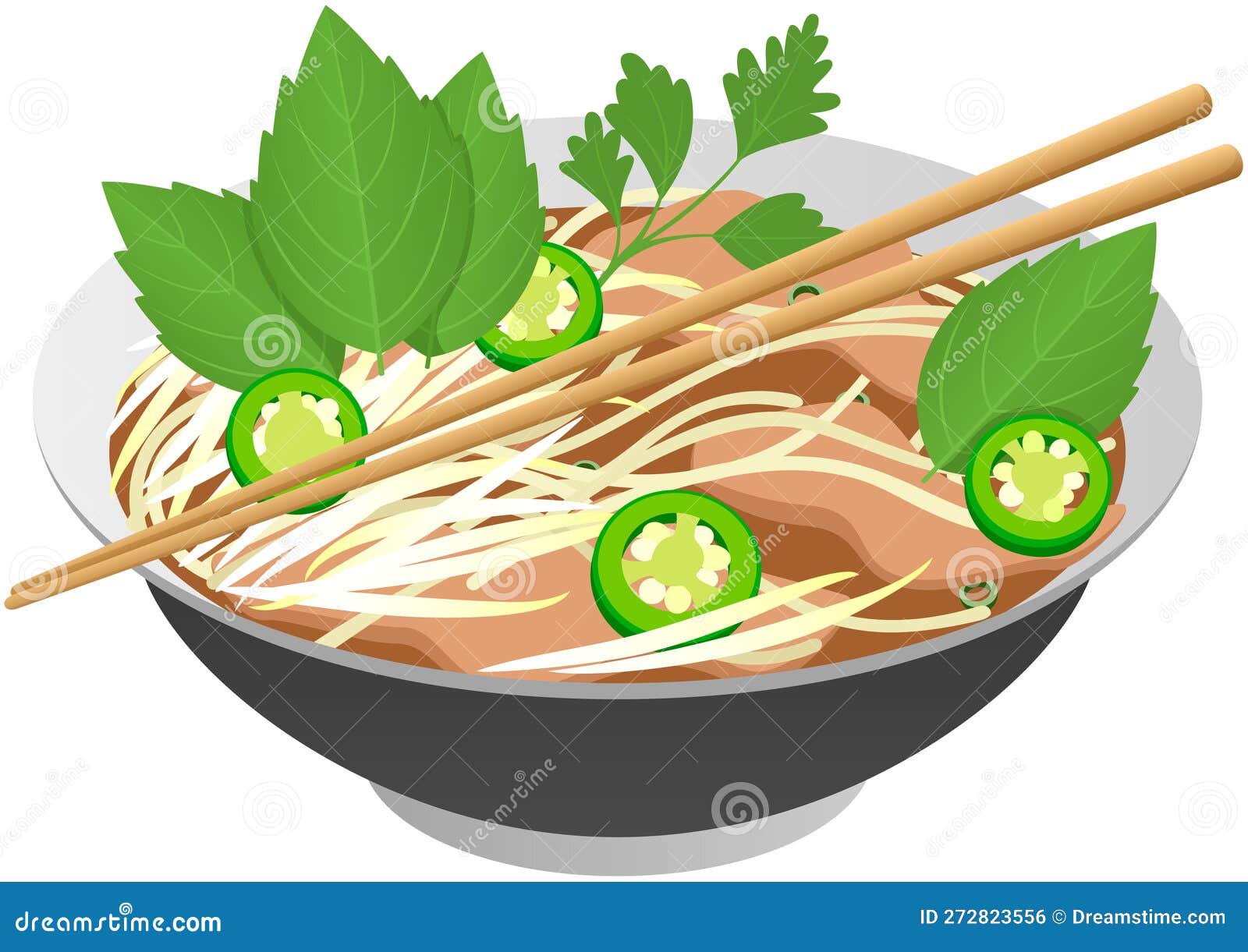 Vietnamese Pho Soup with Chopsticks Stock Vector - Illustration of ...