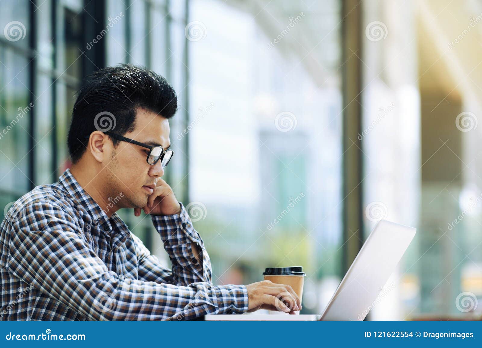 Programmer working in cafe stock photo. Image of developer - 121622554