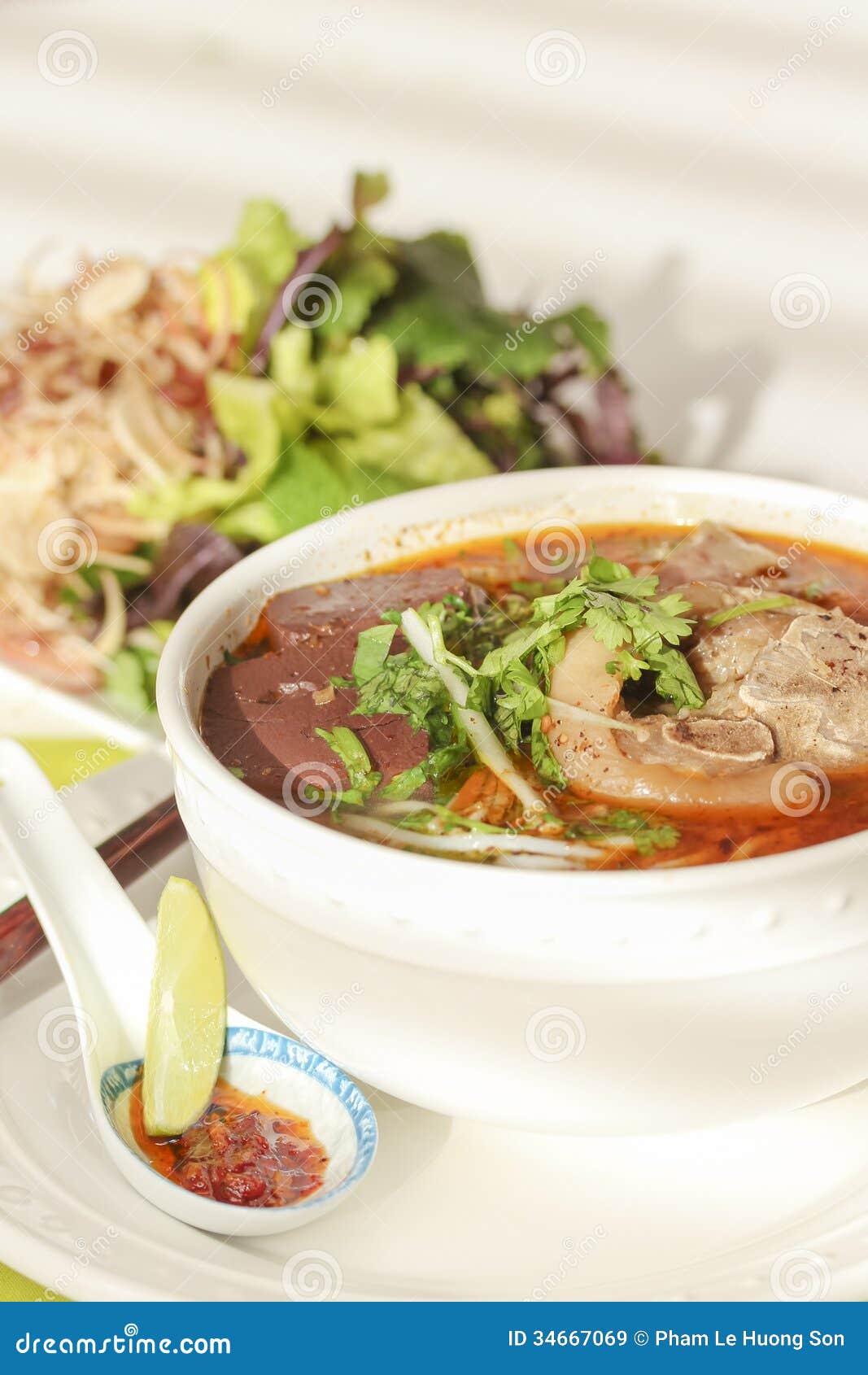 Vietnamese Soup Containing Rice Vermicelli and Beef Stock Image - Image ...