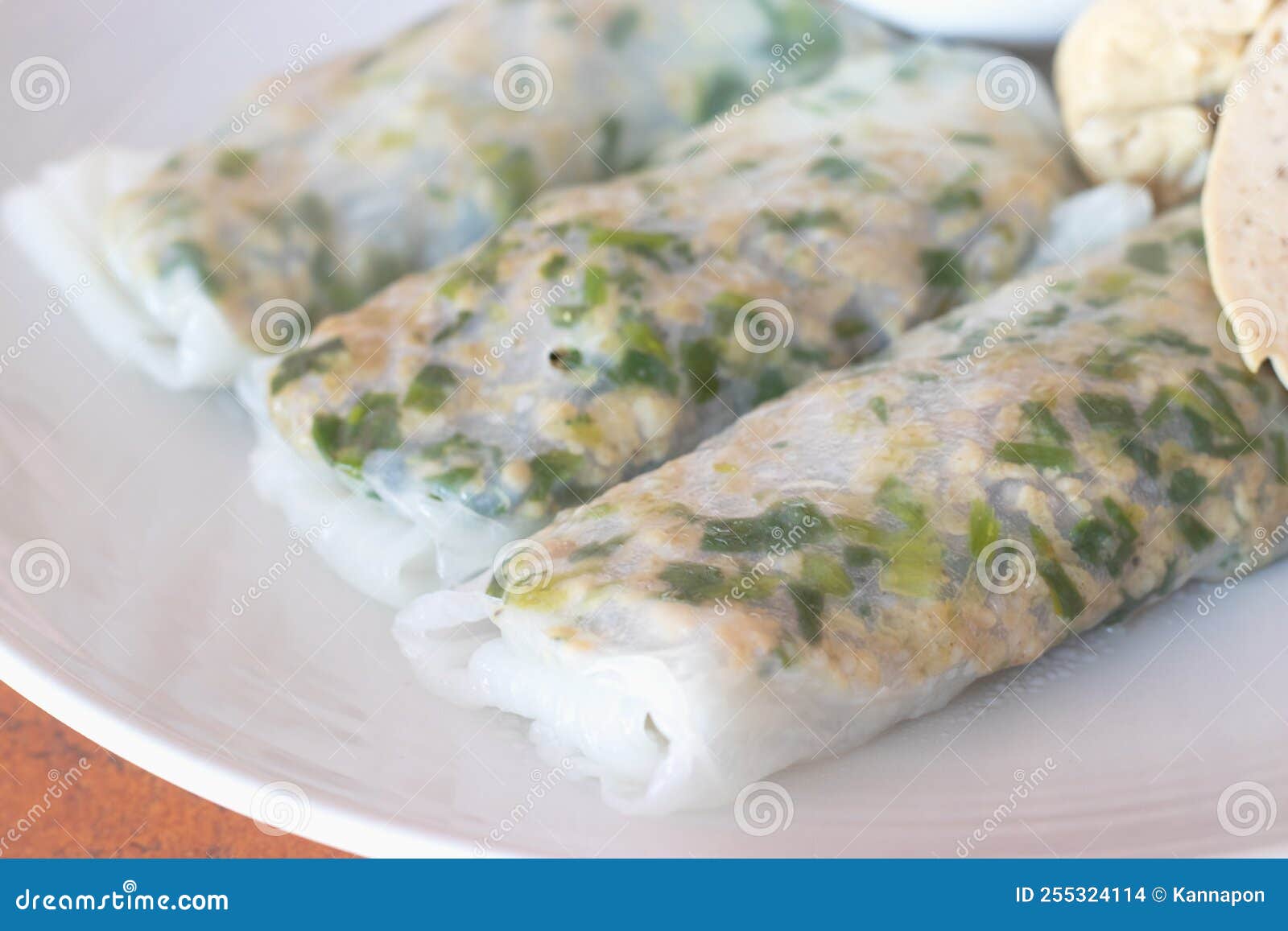 Vietnamese Steamed Rice Noodle Roll with Pork Inside Stock Photo ...