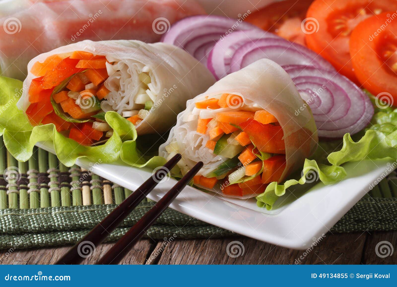 Vietnamese Vegetarian Vegetable Spring Rolls Macro. Horizontal Stock ...