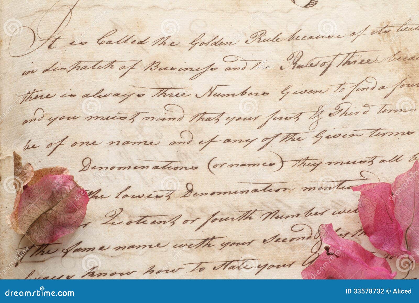 Vieux Manuscrit De Main De Document Avec Des Fleurs Photo stock - Image ...