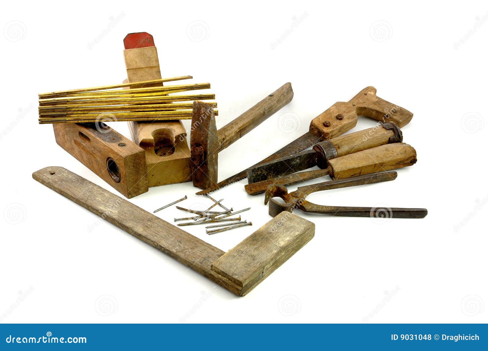 Vieux Outils De Charpentier En Bois Photo stock - Image du clé, métal ...