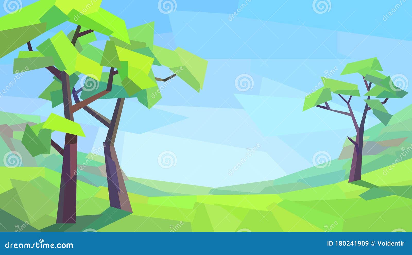 Low poly field with trees stock vector. Illustration of outdoors ...