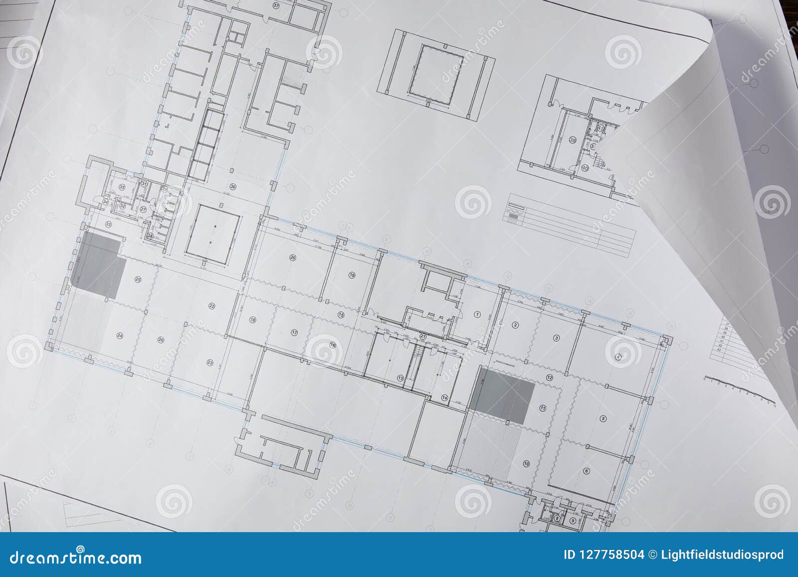 View from Above of Architectural Blueprint on White Paper Stock Photo ...
