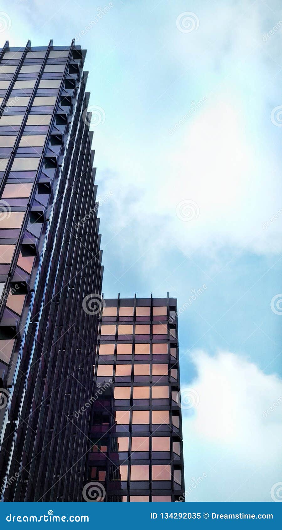 View from Above on Colorful Skyscraper and Blue Sky Stock Image - Image ...