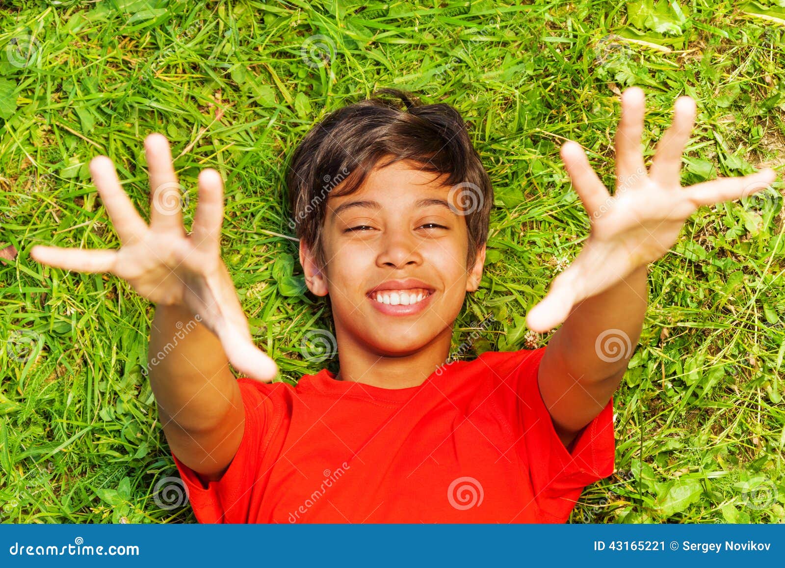 View from Above of Funny Boy with Hands Up Stock Image - Image of ...