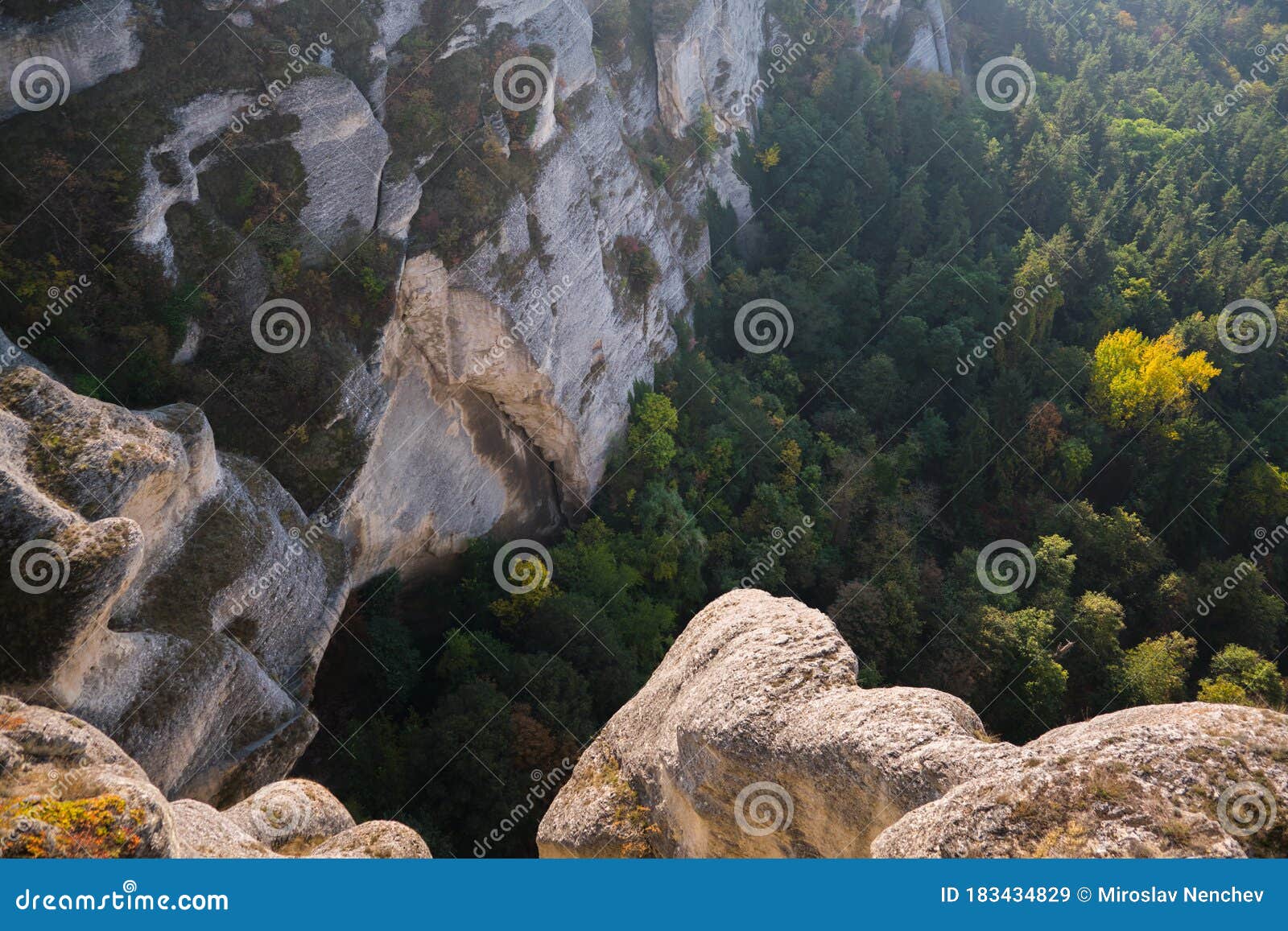 View from Above of High Mountain Cliff and Forest Stock Image - Image ...