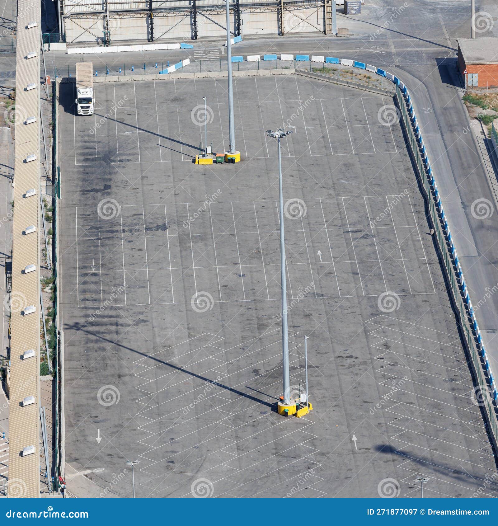 View from Above of a Large Truck Parking Lot almost Completely Empty ...