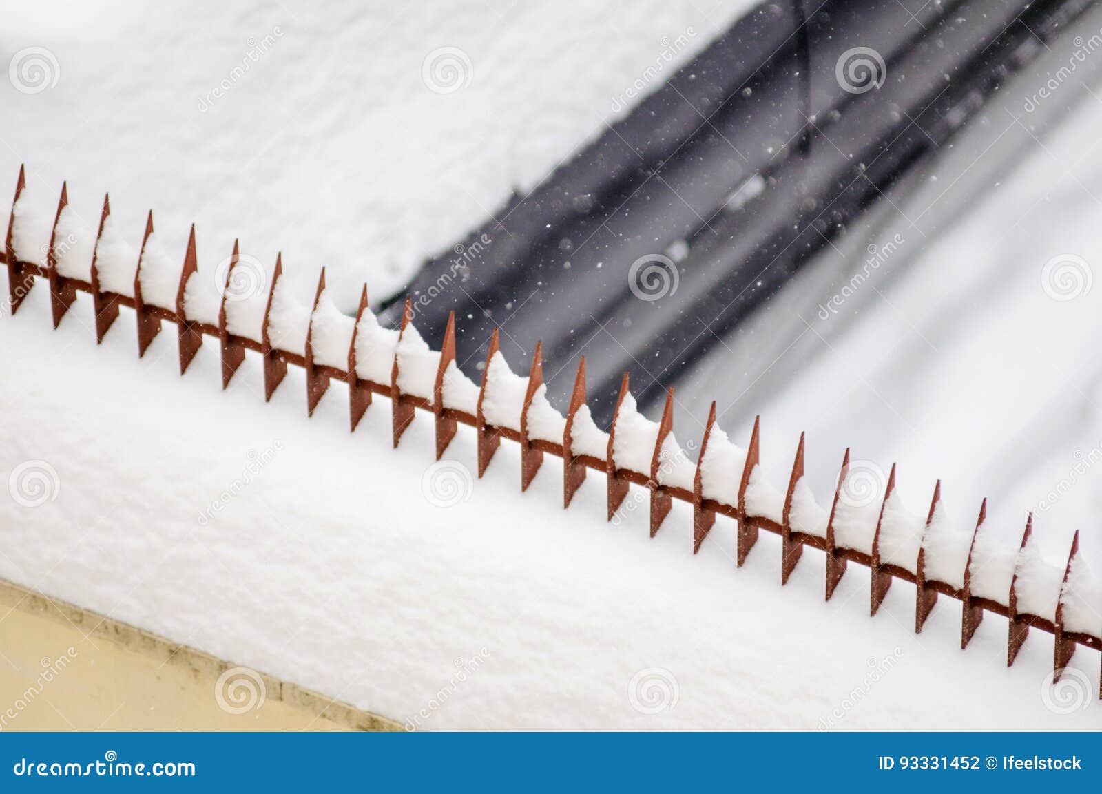 View from Above Over Falling Snow on a Security Prison Fence Stock ...