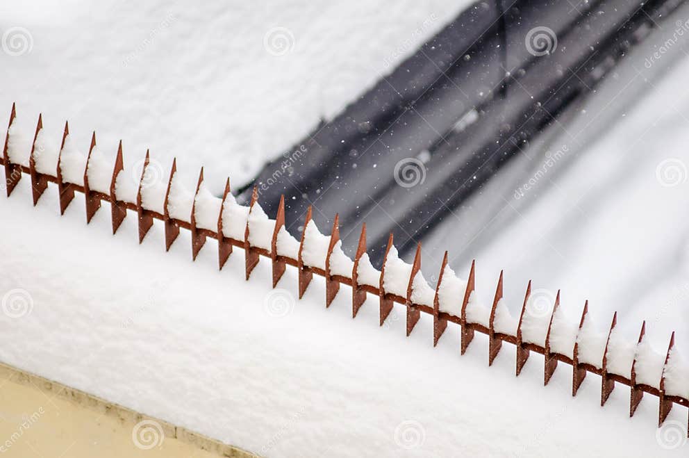 View from Above Over Falling Snow on a Security Prison Fence Stock ...