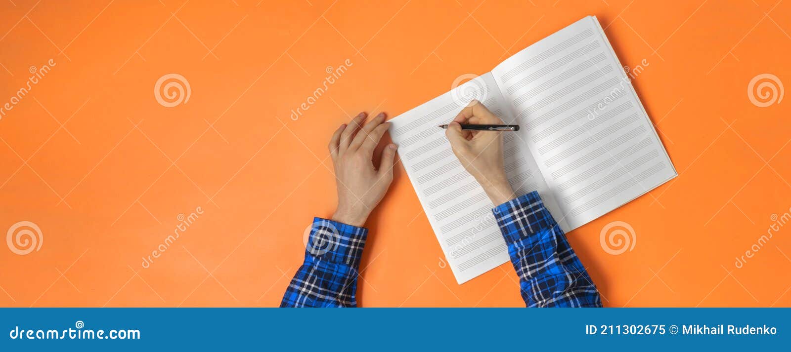 View from Above, Person Taking Down the Notes in Notebook, Empty Blank ...