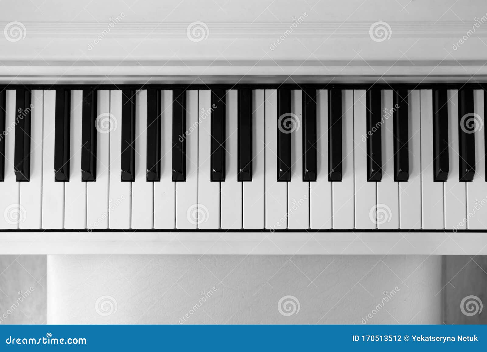 View from Above of a Piano Keyboard on the Upper Half of Frame. Copy ...