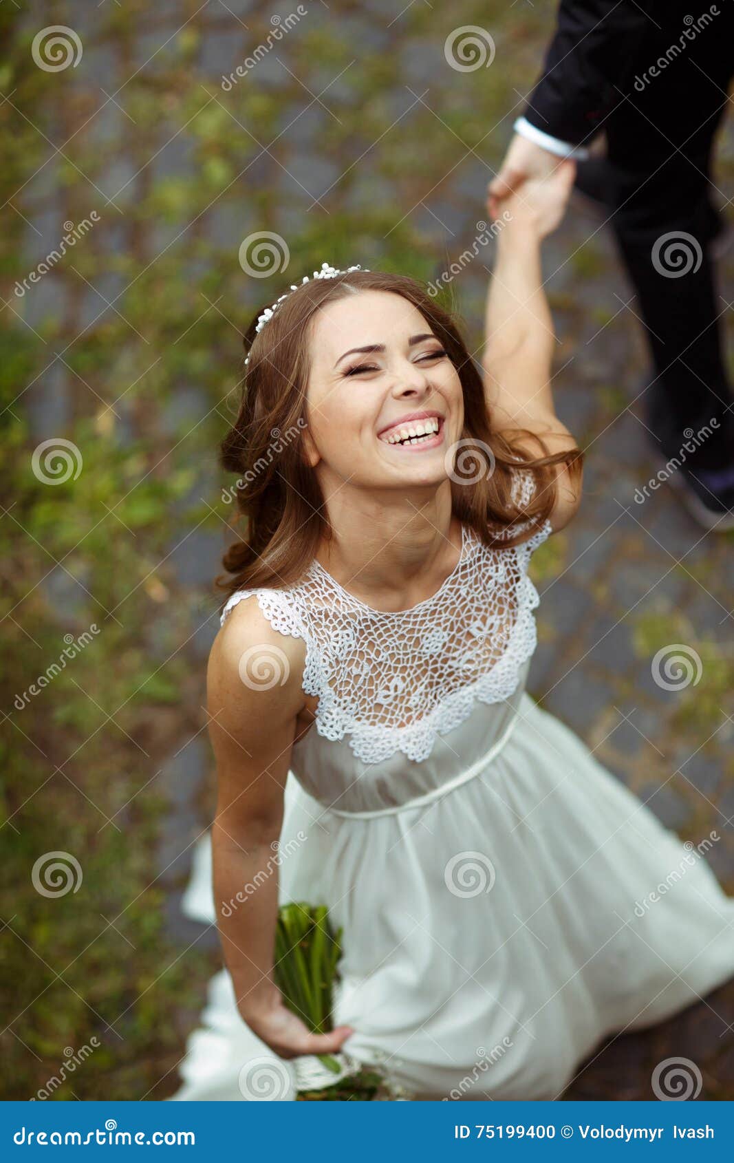 A View from Above on a Pretty Smiling Bride Stock Photo - Image of ...