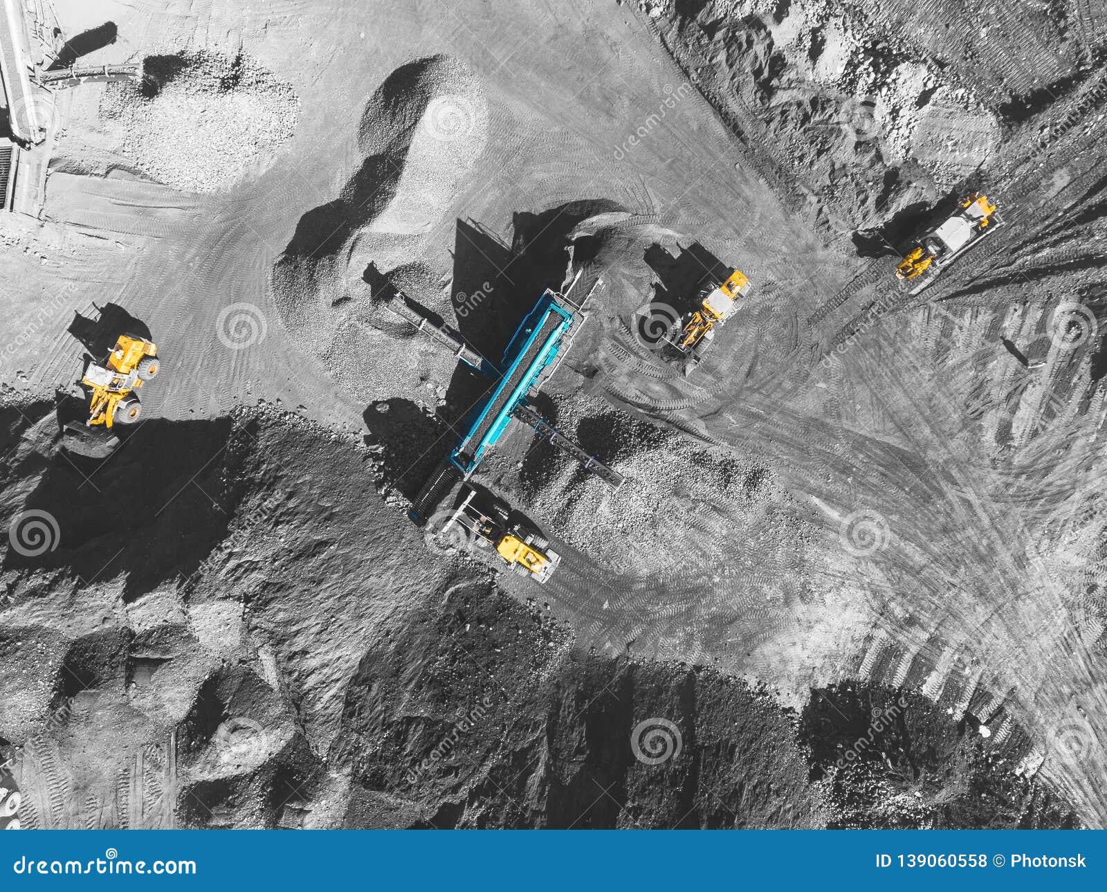 View from Above, on the Process of Sorting Coal Mined. Open Pit Mine ...