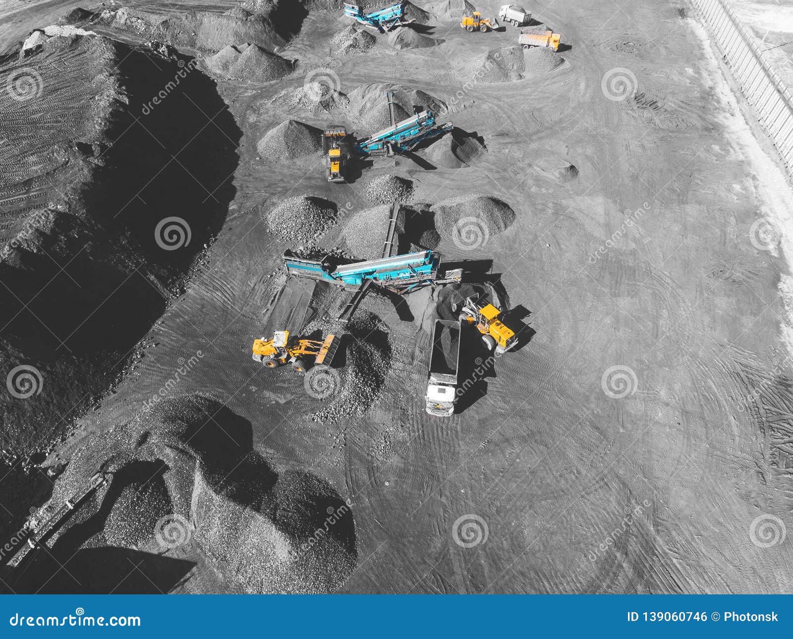 View from Above, on the Process of Sorting Coal Mined. Open Pit Mine ...