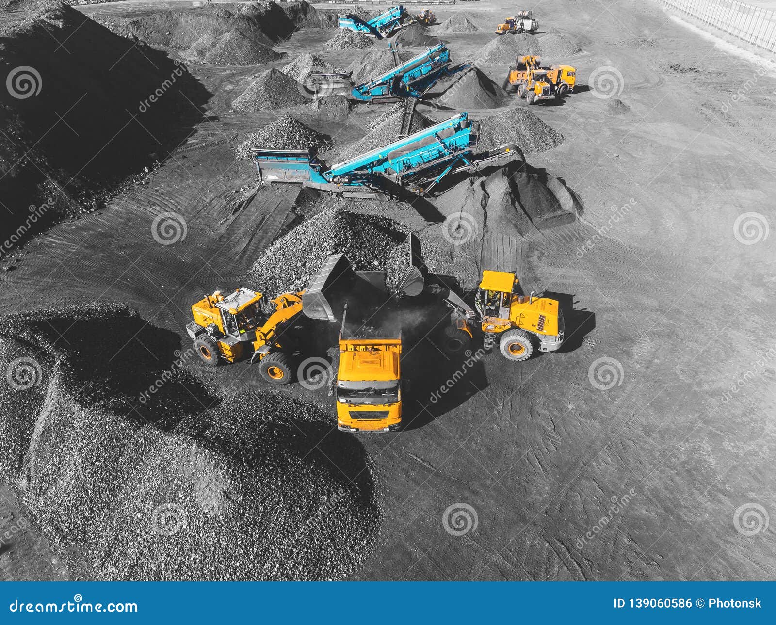 View from Above, on the Process of Sorting Coal Mined. Open Pit Mine ...