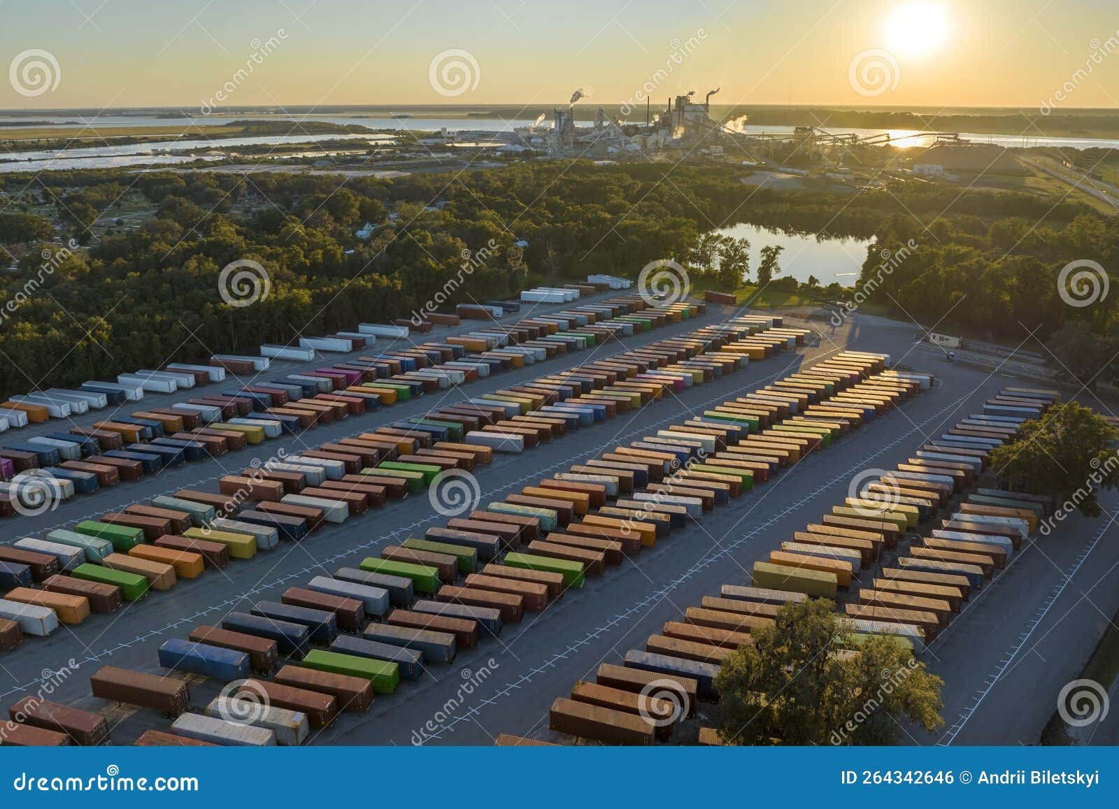 View from Above of Production Line Factory with Large Cargo Container ... View from Above of Production Line Factory with Large Cargo Container ...