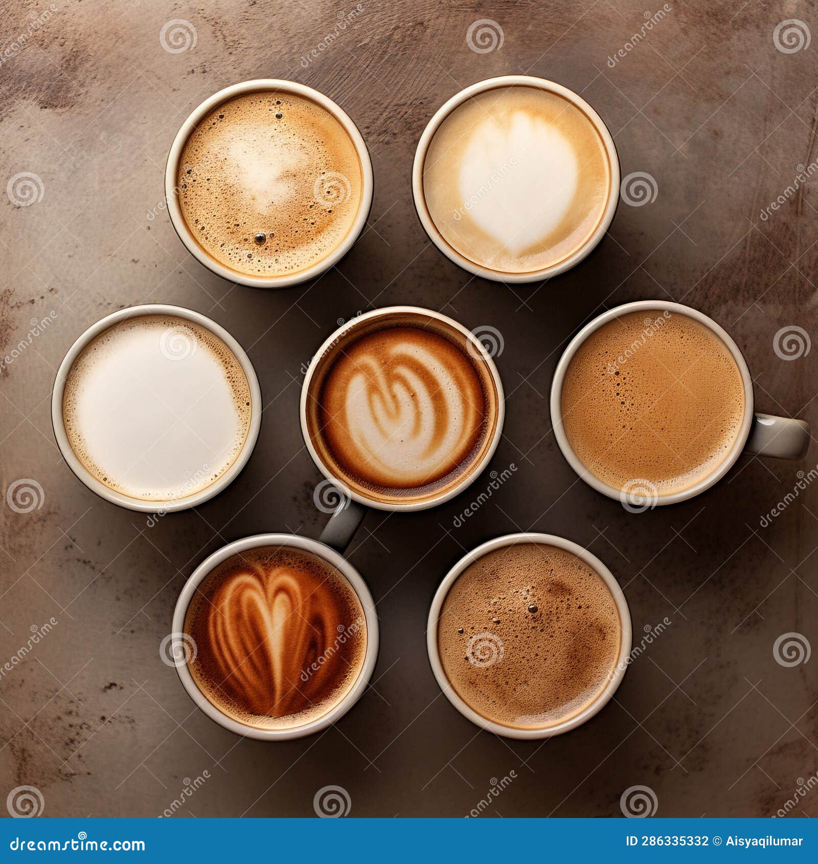 The View from Above of Several Cups of Coffee of Various Varieties ...
