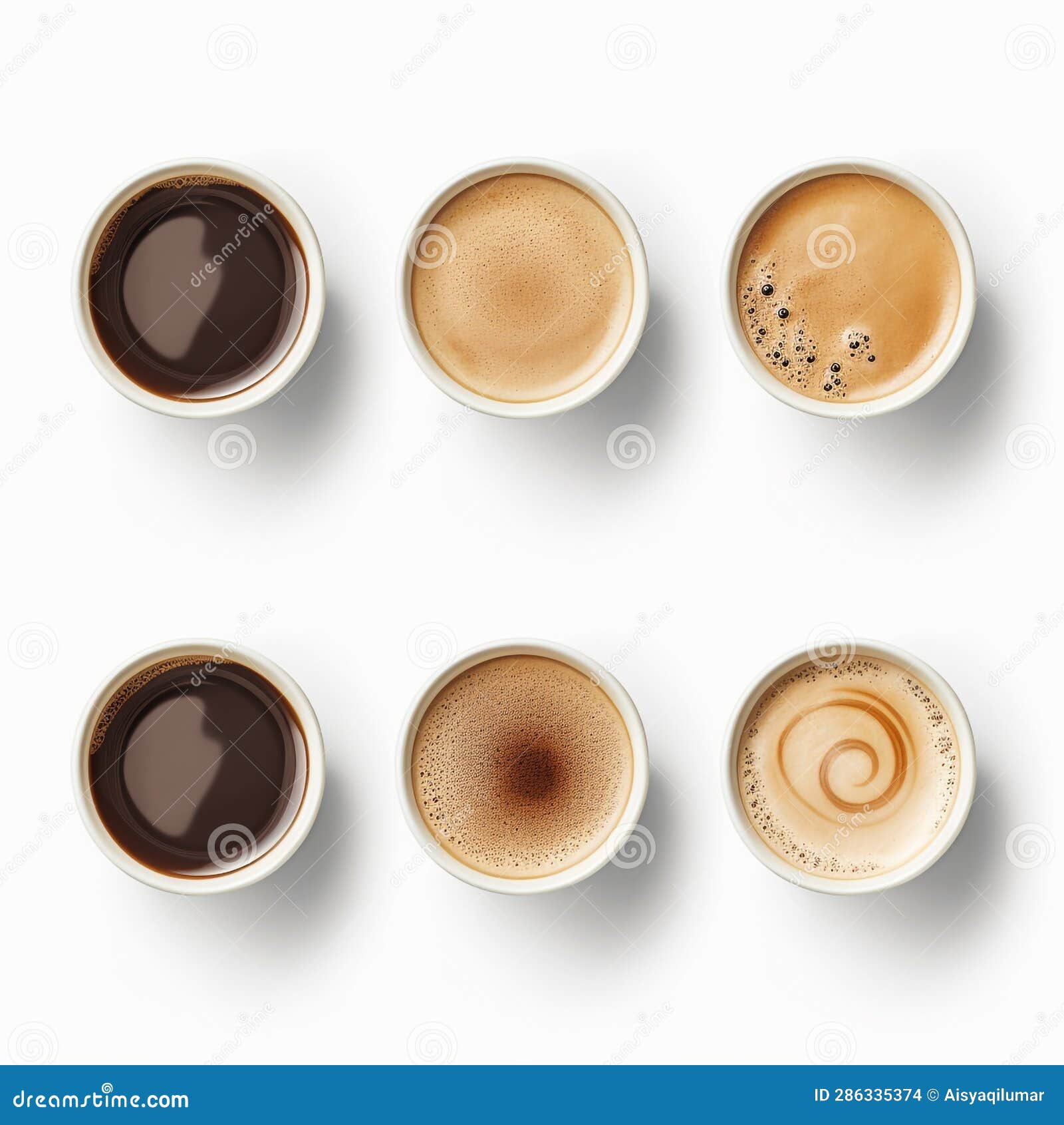 The View from Above of Several Cups of Coffee of Various Varieties ...