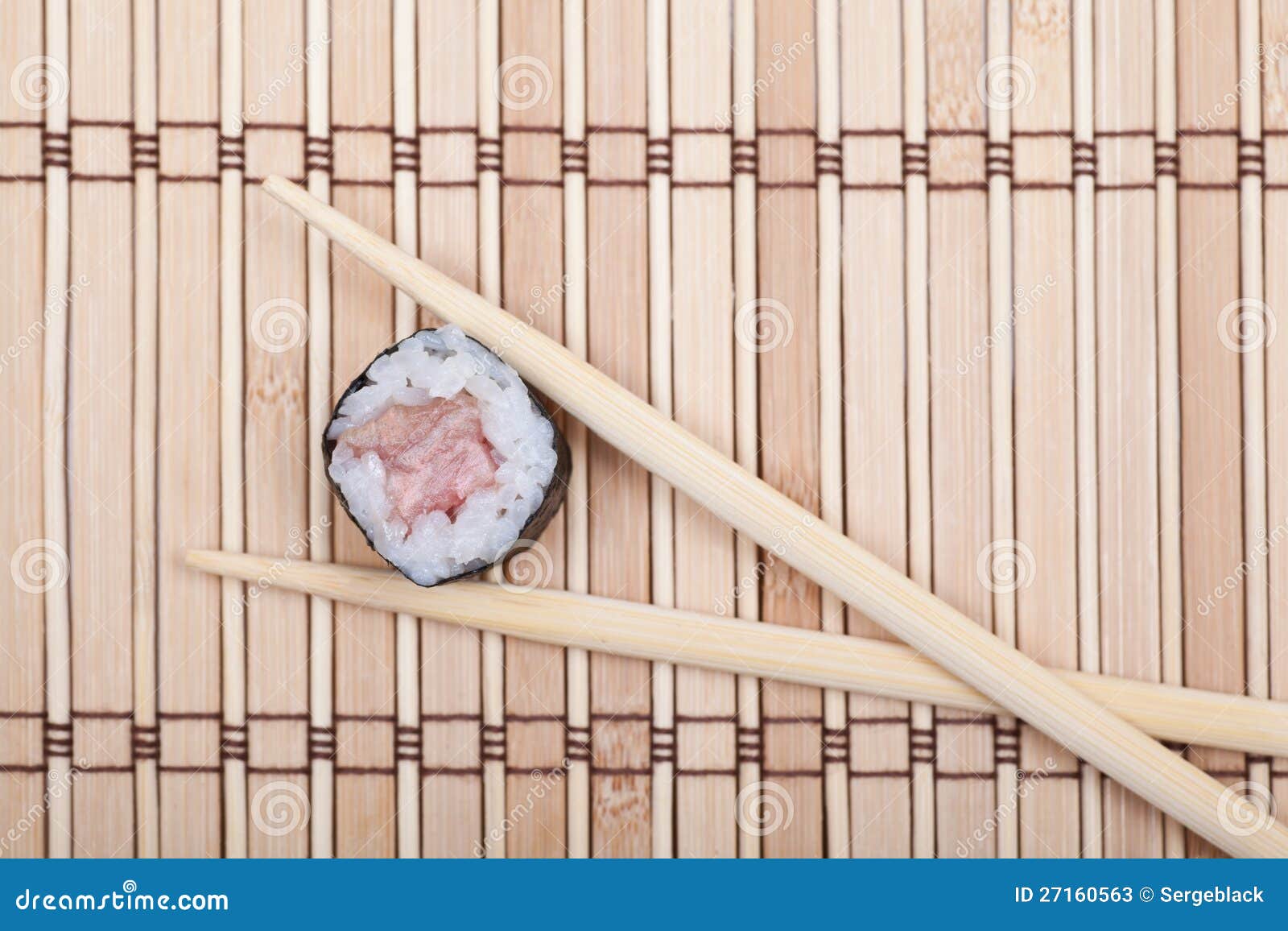 View from Above Sushi Roll on Bamboo Mat Stock Image - Image of ...