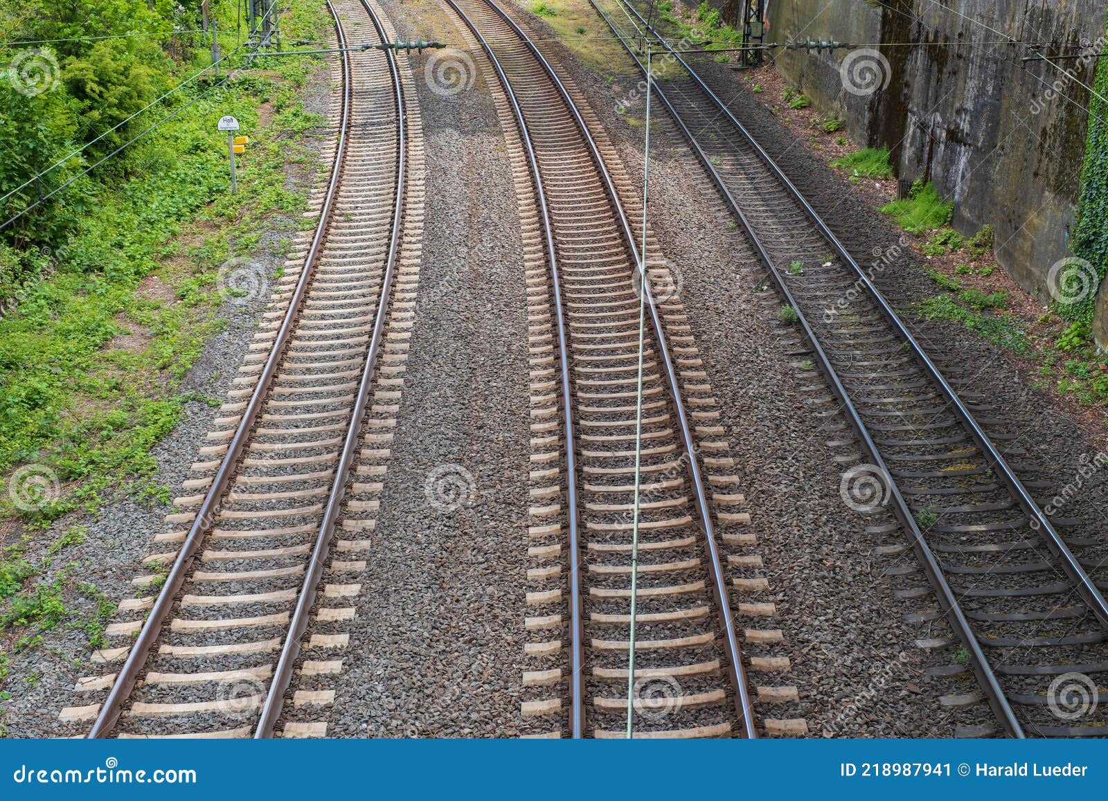 Three train tracks stock image. Image of perspective - 218987941