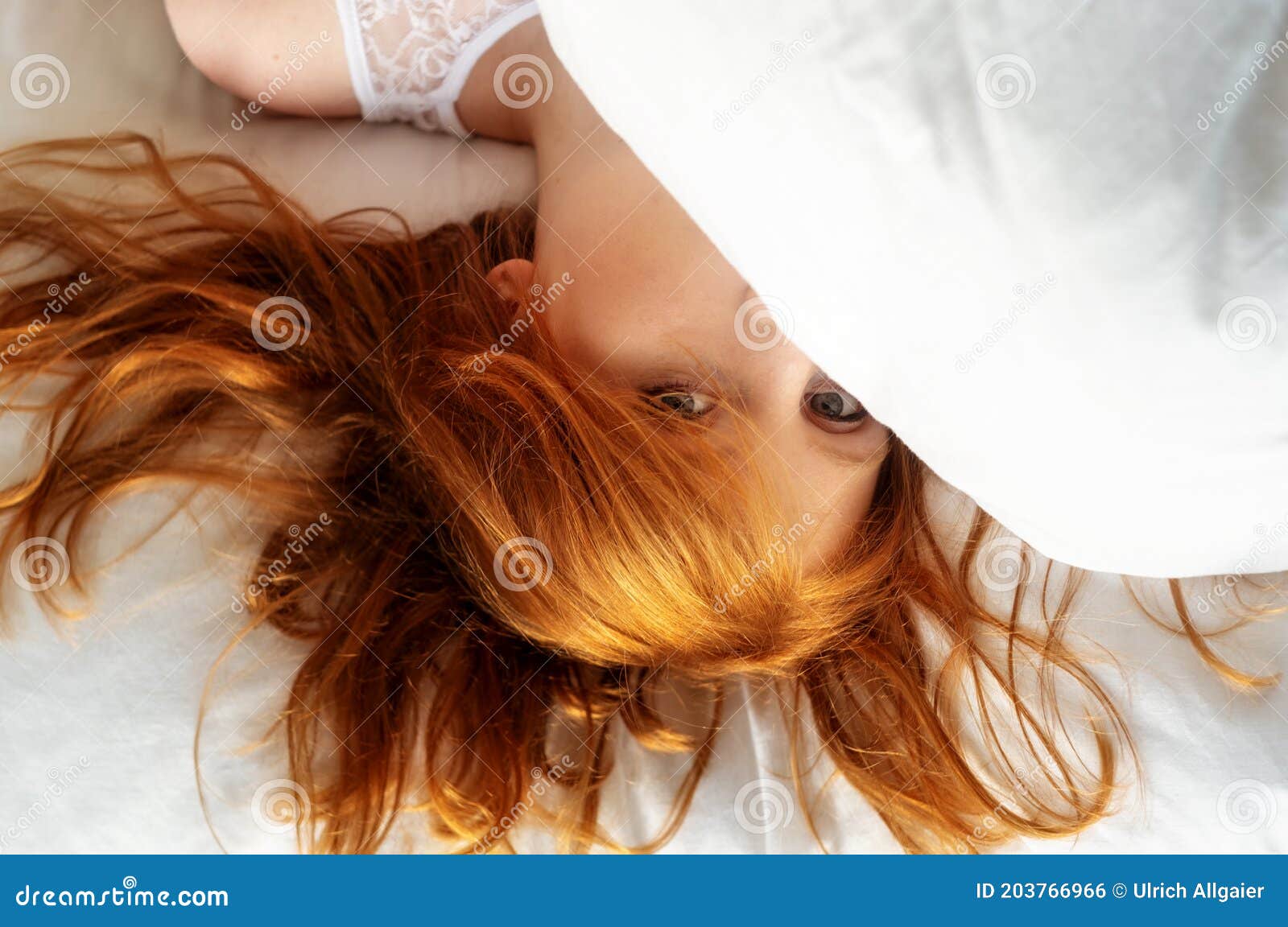 View From Above To An Attractive Young Redhead Red Haired Woman