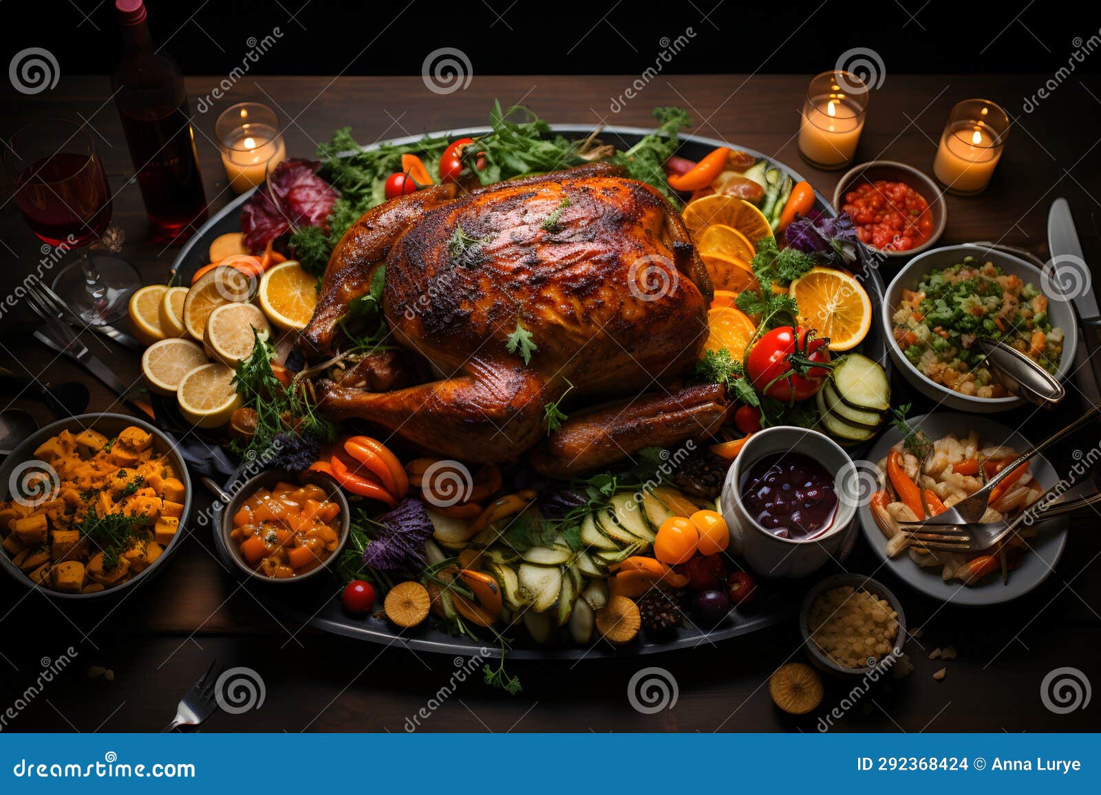 View from Above To the Dinner Table with Thanksgiving Dinner with a ...