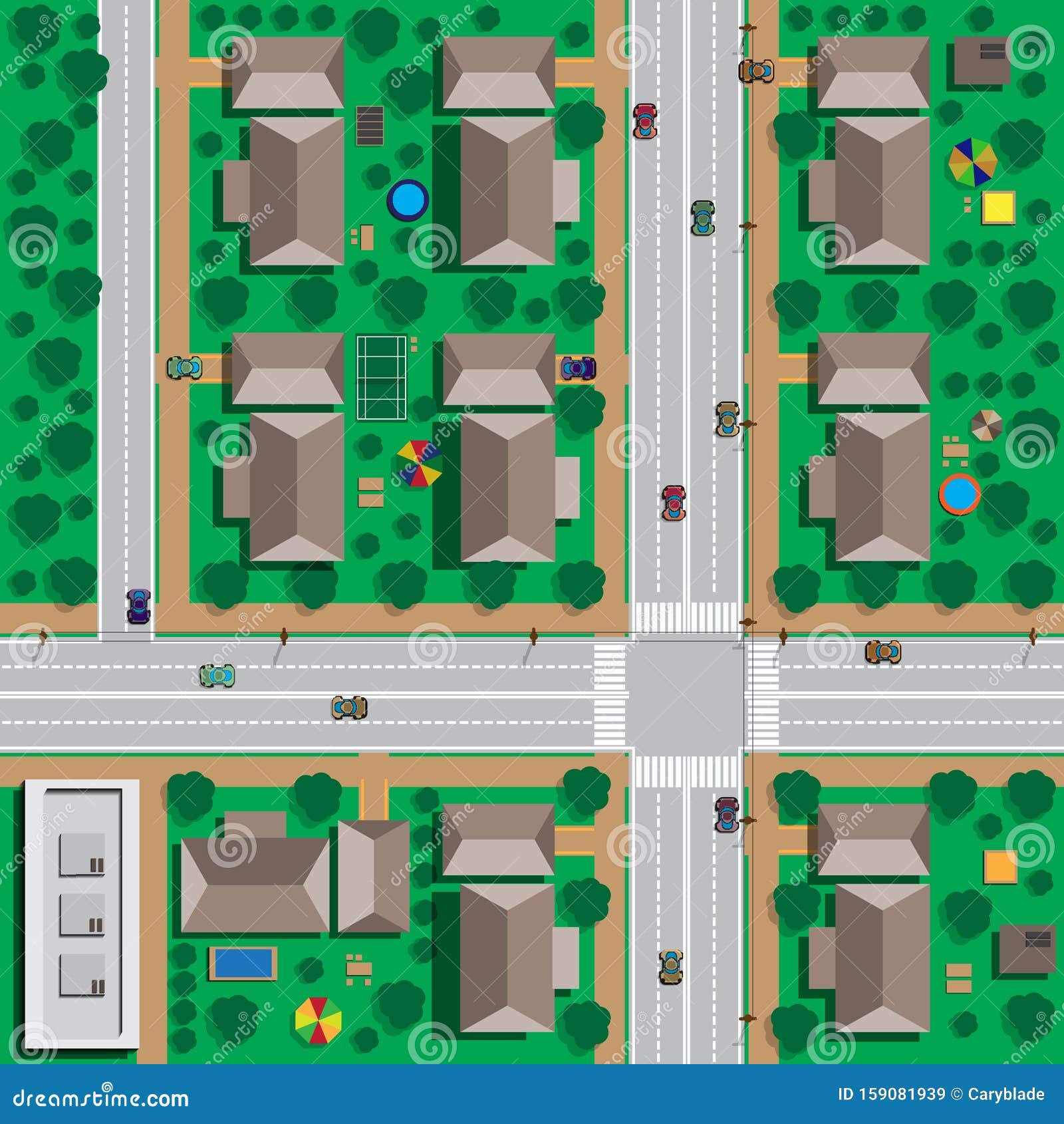 Map of the City with Streets and Houses. Stock Vector - Illustration of ...
