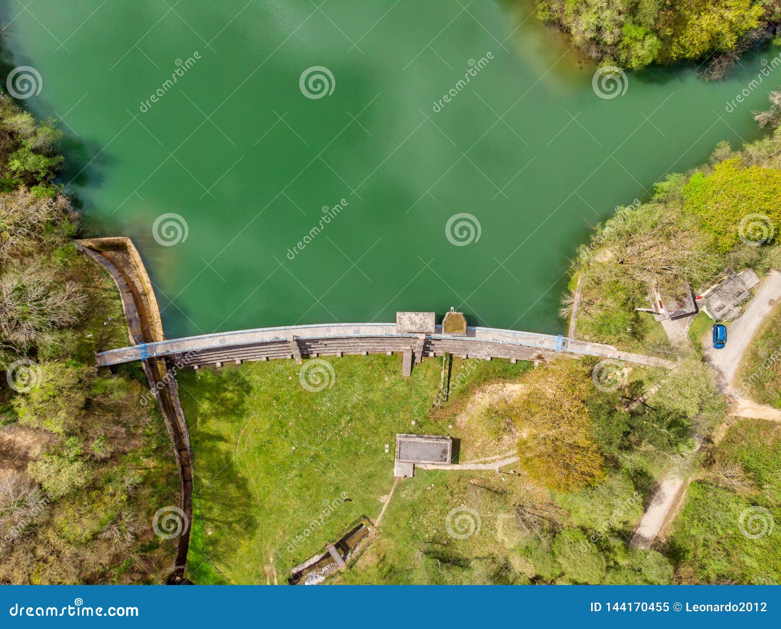 View from Above of the Water Dam. Stock Image - Image of green, view ...