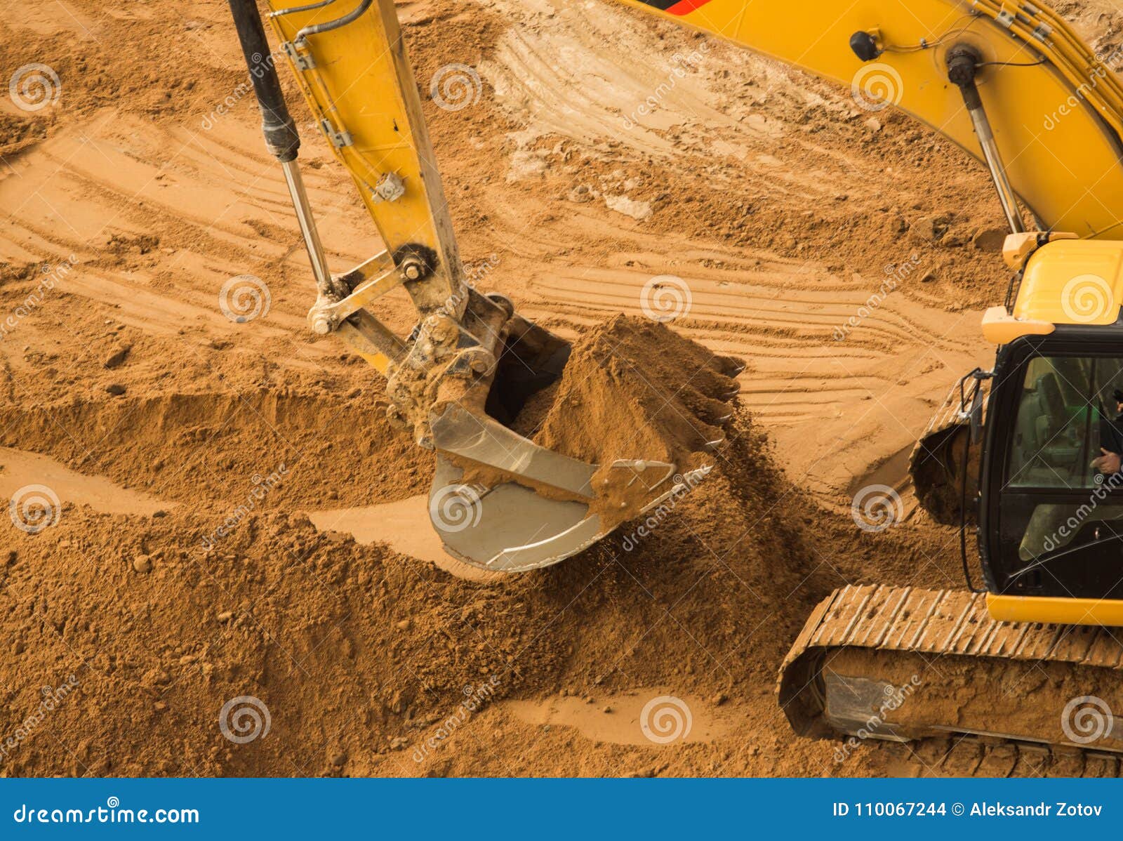 Working Excavator Tractor Digging a Trench. Stock Photo - Image of ...