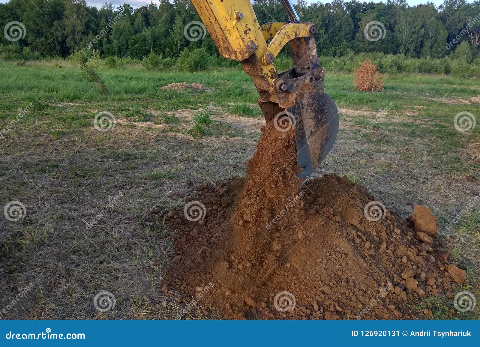 View from Above at Working Excavator Tractor Digging a Trench. Stock ...
