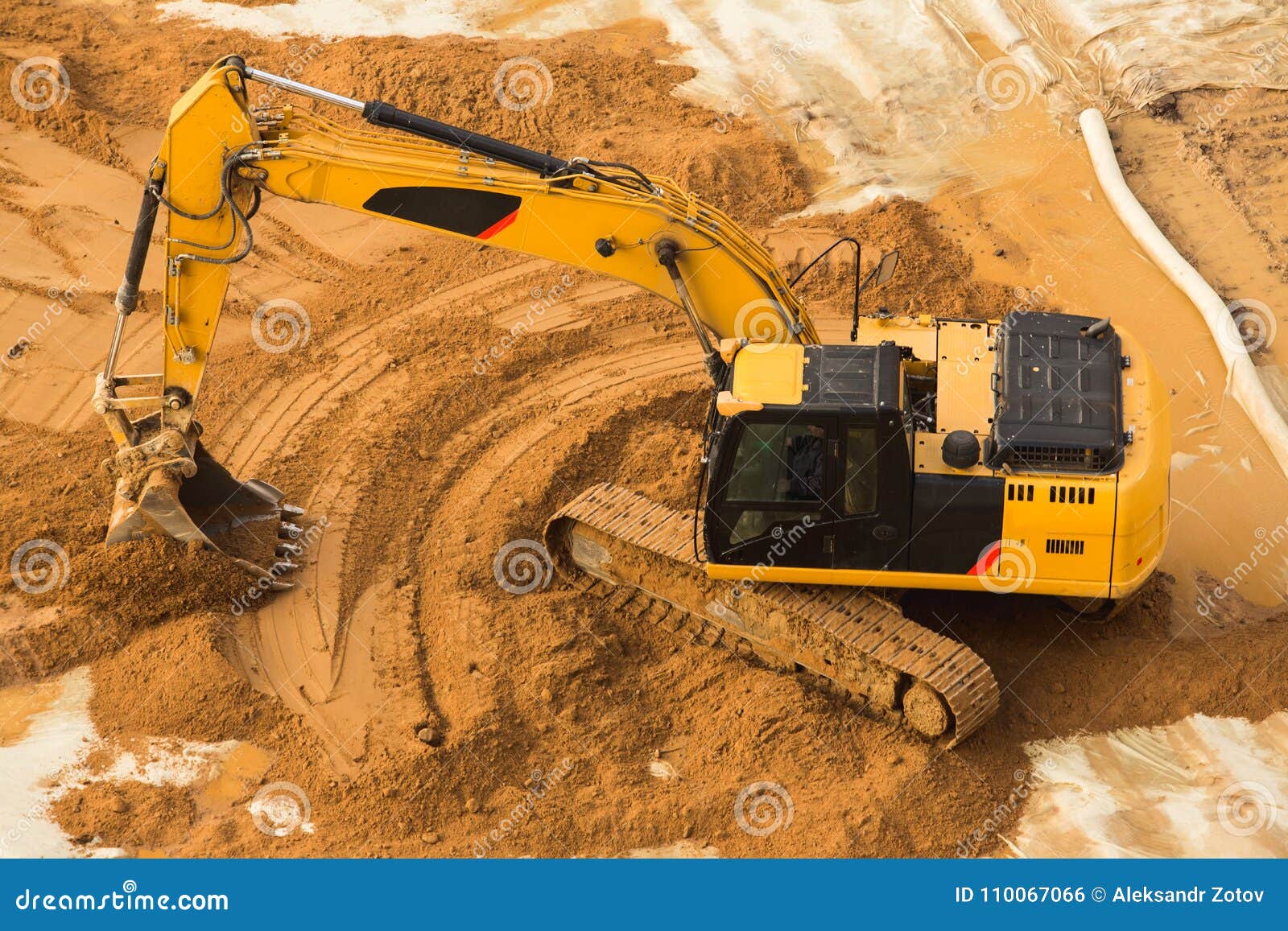 Working Excavator Tractor Digging a Trench. Stock Photo - Image of ...