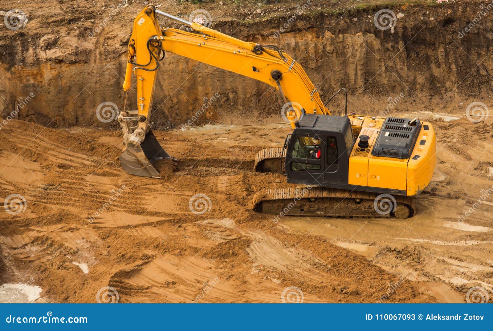 Working Excavator Tractor Digging a Trench. Stock Image - Image of ...