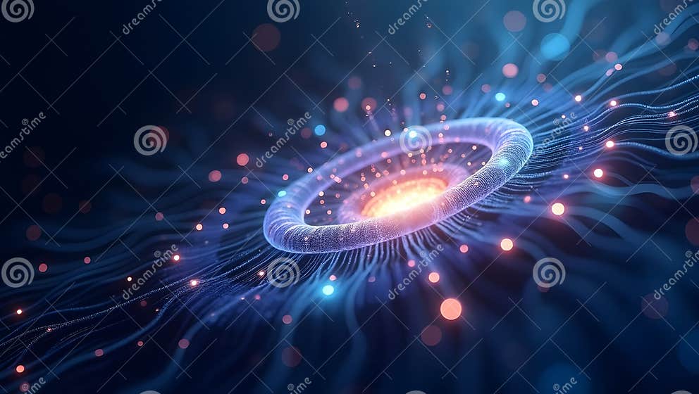 An Abstract Representation Of A Quantum Computer Processing Data With Glowing Qubits Stock